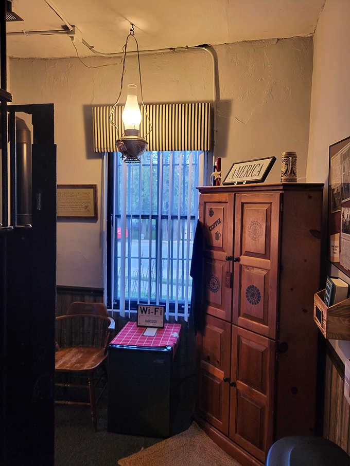 Step inside to find a perfect blend of historical authenticity and cozy comfort, where oil lamps cast a warm glow over vintage furnishings.