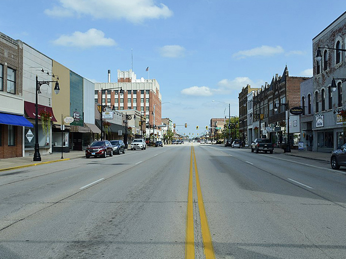 Main Street stretches invitingly through downtown Galesburg, where time slows down and window-shopping becomes an afternoon's delightful adventure.