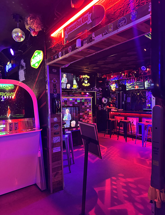 Step inside and the sensory overload begins &ndash; neon lights bathe everything in a nostalgic glow while vintage gaming memorabilia creates a playground for grown-ups.