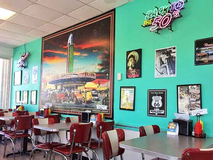 Classic diner booths, hexagonal floor tiles, and hanging mosaic lamps create that perfect "calories don't count here" atmosphere we all secretly crave.