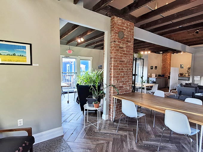 Exposed brick meets modern minimalism in this thoughtfully designed space where humans and felines coexist in perfect harmony.