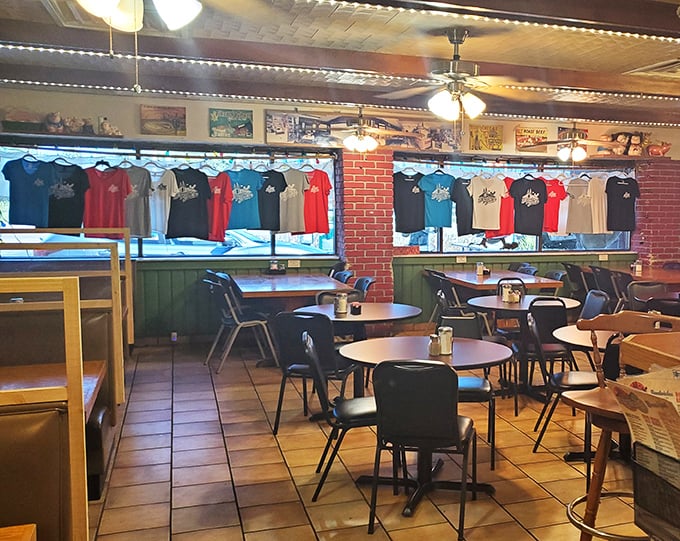 Inside Skyway Jack's, where t-shirts line the walls and every table tells a story of breakfasts past.