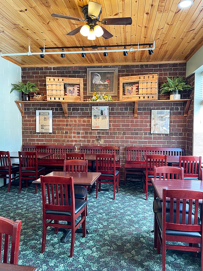 Warm wooden ceilings and no-nonsense seating create the perfect backdrop for focusing on what really matters here &ndash; that golden, crispy chicken.