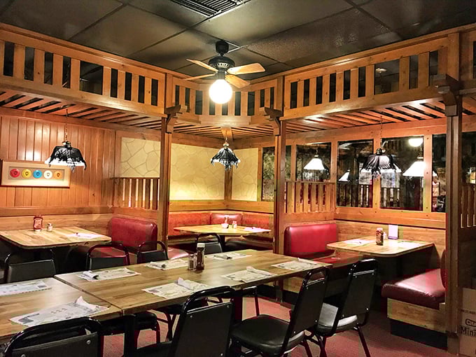 Cozy wooden booths with red vinyl seats invite you to settle in for a comfort food experience that'll make your grandmother jealous.