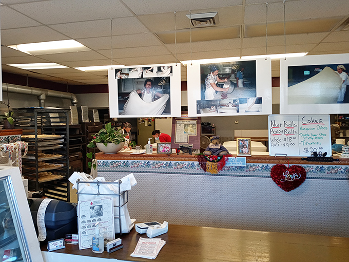 Inside, photographs hanging from the ceiling document the ancient art of strudel-making, where dough becomes so thin it's practically transparent.
