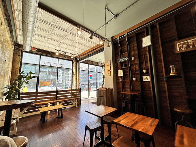 Warm wooden accents and exposed brick create that perfect "third place" vibe &ndash; somewhere between home and work where time slows deliciously.