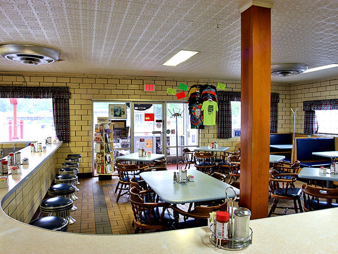 Step inside and time rewinds &ndash; yellow brick walls, counter stools, and wooden chairs create an authentic diner experience untouched by trendy renovations.