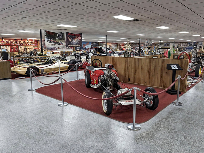 This isn't just a museum&mdash;it's a shrine to speed where these meticulously preserved mechanical beasts rest between their velvet ropes, silently telling tales of quarter-mile glory.