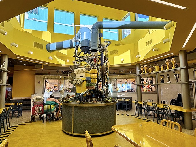 Step inside and you're transported to Gru's laboratory, complete with an elaborate contraption centerpiece that would make any mad scientist proud.