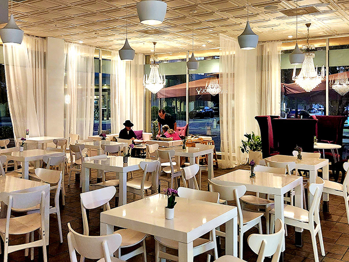 Interior: Clean white tables and hanging pendant lights create that perfect Swedish minimalism vibe &ndash; like IKEA, but with food you actually crave.