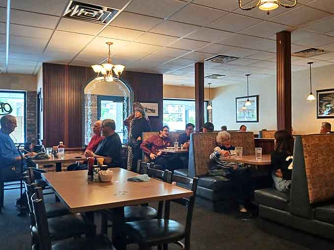 Inside Maggie's, comfortable booths and warm wood paneling create that "everybody knows your name" atmosphere where conversations flow as freely as the coffee.