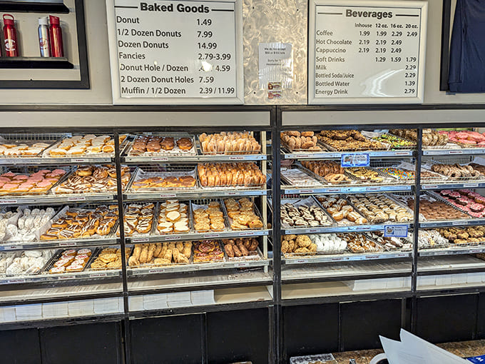 Inside, rows of donuts stretch before you like a delicious library where every book is edible and tastes amazing.