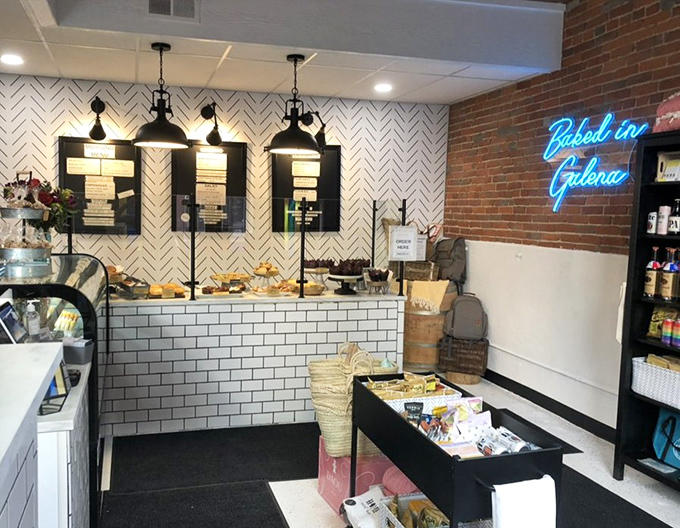 Modern meets cozy in this stylish interior. That "Baked in Galena" neon sign isn't just Instagram bait&mdash;it's a beacon of buttery hope for carb enthusiasts everywhere.