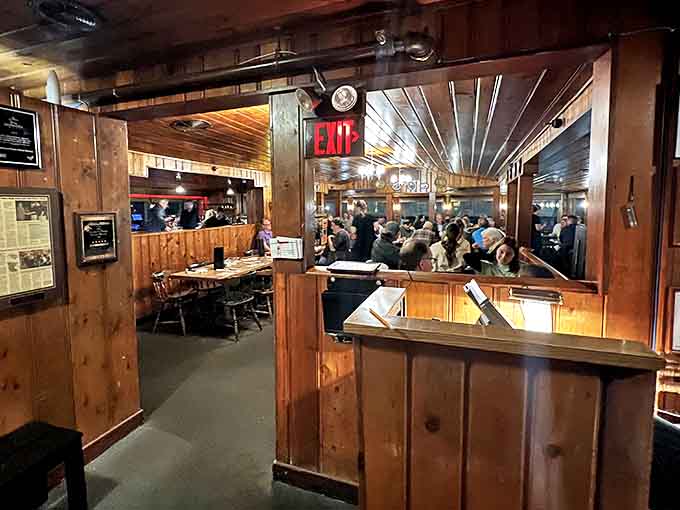 Wood-paneled walls and cozy booths create the perfect backdrop for meat-centric memories, like dining in a delicious time capsule.