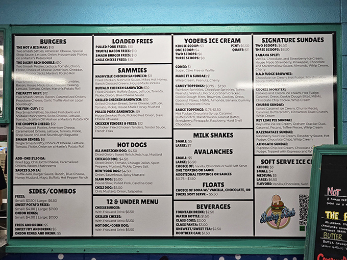 The menu board reads like a love letter to American classics &ndash; burgers, loaded fries, and ice cream creations that make decision-making deliciously difficult.