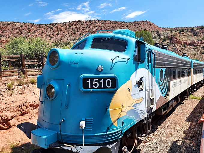 Engine #1510's eagle-emblazoned nose seems to smile at the adventure ahead, a vintage chariot ready to transport you through nature's gallery.