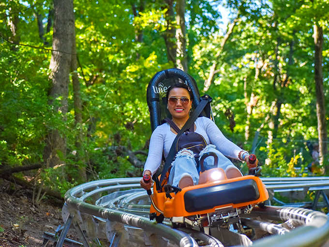 That moment when you realize you're in control of the speed but your face hasn't gotten the memo. Pure joy captured mid-descent!