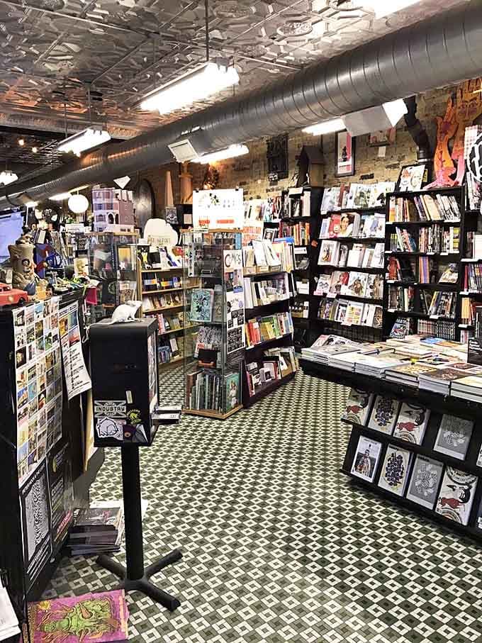 Step inside and the sensory experience begins &ndash; exposed brick, vintage tin ceiling, and industrial pipes create the perfect backdrop for literary exploration.