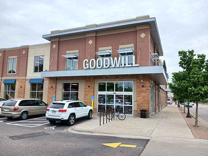 This modern Goodwill location in St. Paul breaks the thrift store stereotype with its upscale brick and glass architecture.