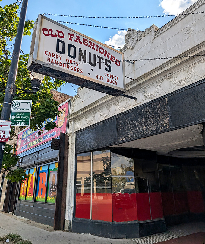 Old Fashioned Donuts' vintage sign promises simple pleasures done right. This no-frills Chicago institution has been satisfying sweet tooths for generations.