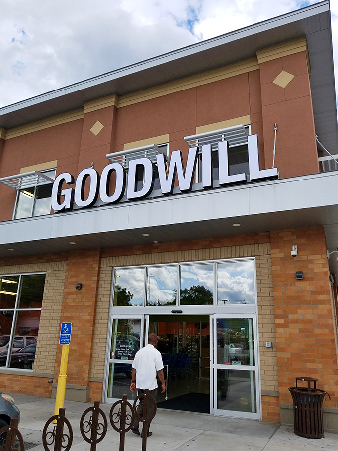 The impressive two-story Goodwill building stands ready to welcome treasure hunters searching for urban bargains in St. Paul.