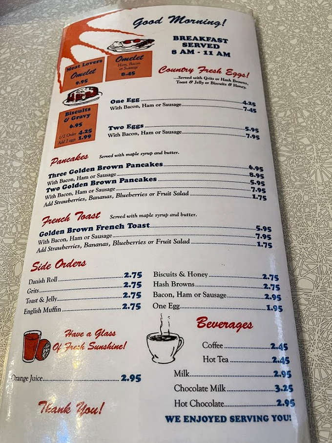 When your breakfast menu promises "Good Morning" in cheerful script, you know you're in for a meal that actually delivers on that optimism.
