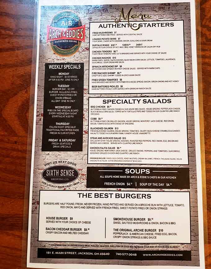 This menu is your roadmap to happiness, featuring those legendary fried mushrooms and so much more deliciousness.