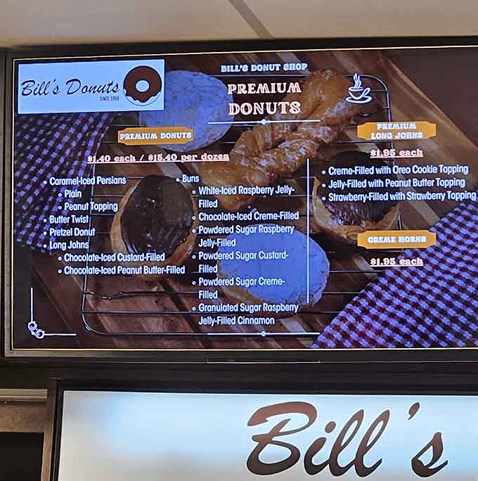 The menu board doesn't need fancy fonts or clever names, just honest descriptions of donut perfection.