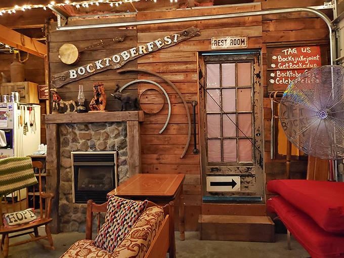 When your wall decor includes "Bocktoberfest" and a vintage door that's seen more parties than you have, you know you're in for something special.