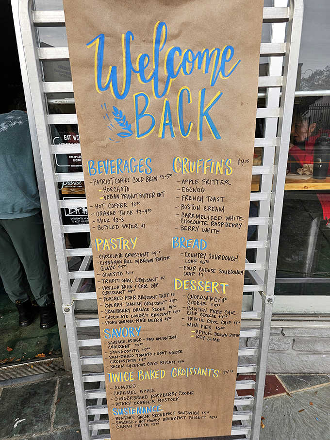 Menu: The handwritten menu board reads like a carb-lover's dream journal, with offerings from cruffins to country sourdough.