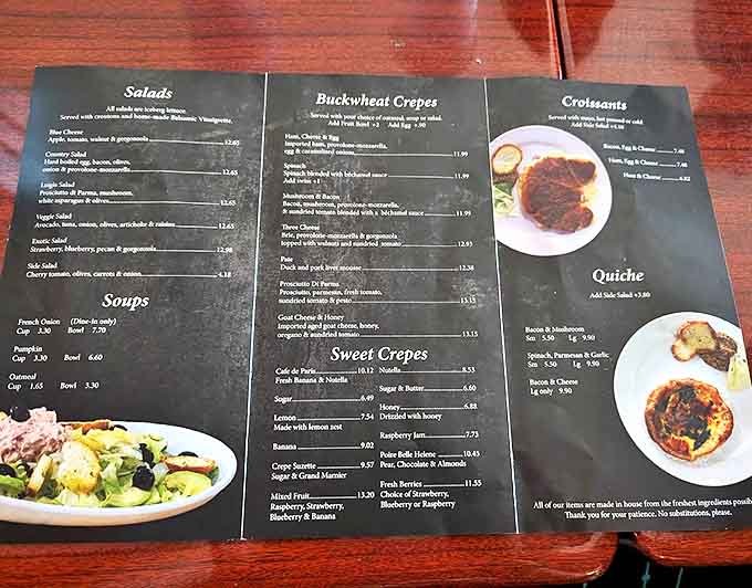 A tempting roadmap of culinary delights &ndash; from savory quiches to sweet crepes, each option more mouthwatering than the last.