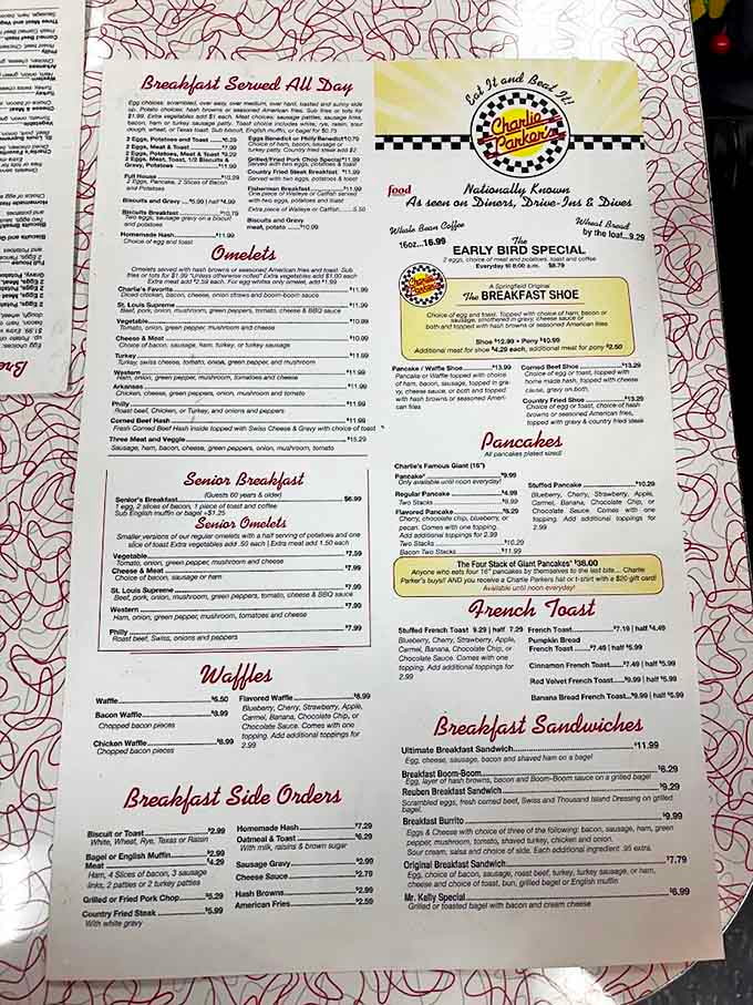 Breakfast bible: The menu reads like a love letter to morning indulgence &ndash; giant pancakes, horseshoes, and omelets that could feed a small nation.