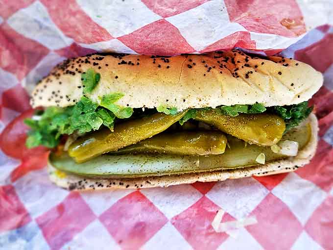 This Chicago Dog Basket isn't just lunch &ndash; it's a flavor explosion wrapped in nostalgia, with those perfectly crispy crinkle-cut fries playing the perfect supporting role.