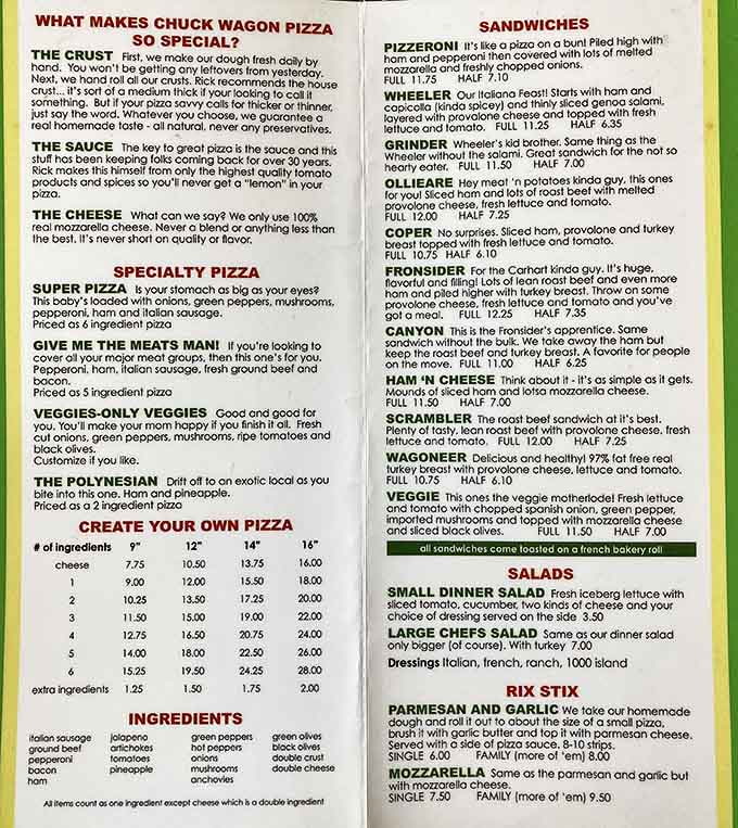 The menu tells the whole delicious story &ndash; from specialty pies to sandwiches, each item promises authentic flavors without fancy frills.