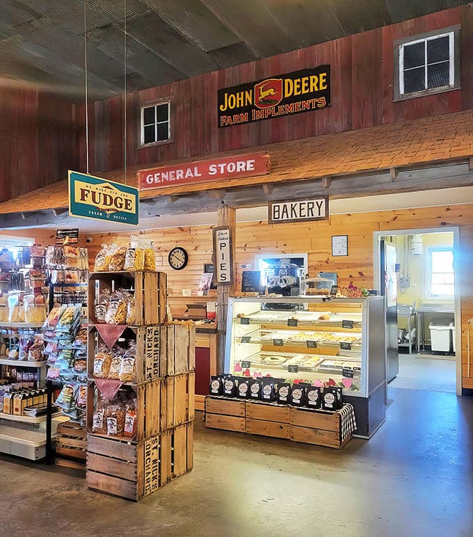 The bakery section showcases homemade delights under vintage "General Store" signage&mdash;a sweet portal to simpler times and satisfied taste buds.