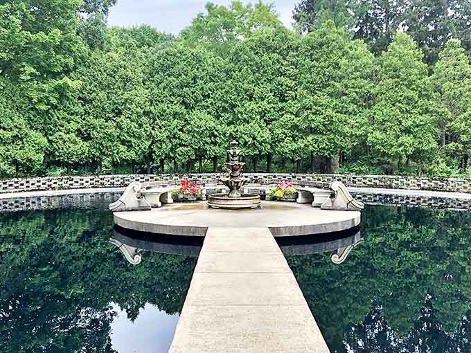 Water dances in perfect symmetry, creating a tranquil oasis where time seems suspended. The perfect spot for reflection&mdash;both literal and metaphorical.