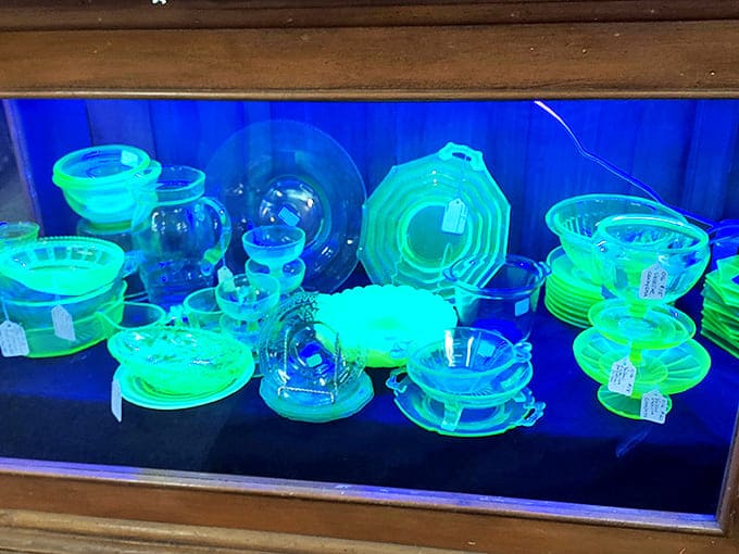 These innocent-looking dishes harbor a radioactive secret – they glow an otherworldly green under UV light. Dinner parties with a side of science!