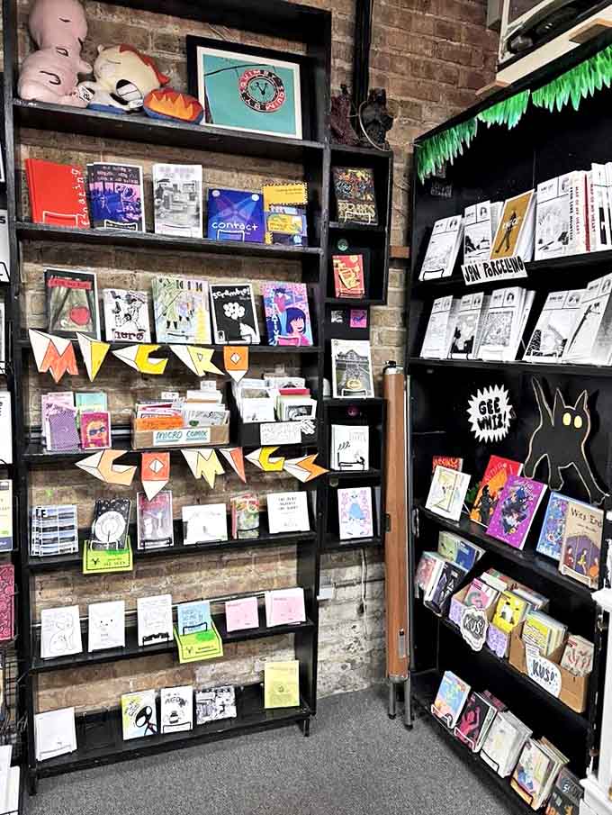 Every inch of shelf space bursts with independent publications, a glorious rebellion against algorithm-driven recommendations and corporate publishing.