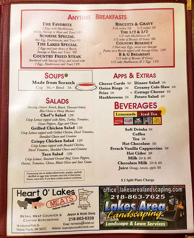 Breakfast all day? Yes, please! The menu reads like a love letter to comfort food classics with Midwestern flair.