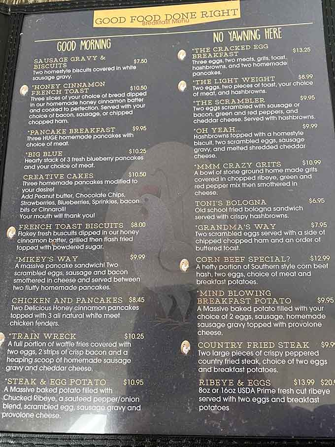 This menu reads like a greatest hits album of breakfast, with portions that redefine the word "generous."