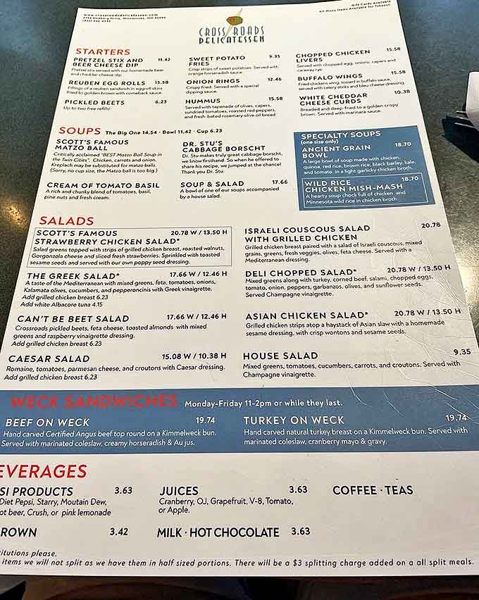 The menu reads like a greatest hits album of Jewish deli classics, with everything from matzo ball soup to mile-high sandwiches.