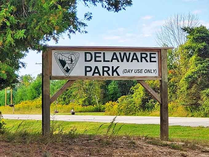 The unassuming entrance to paradise &ndash; Delaware Park's modest sign belies the extraordinary beauty waiting just beyond.