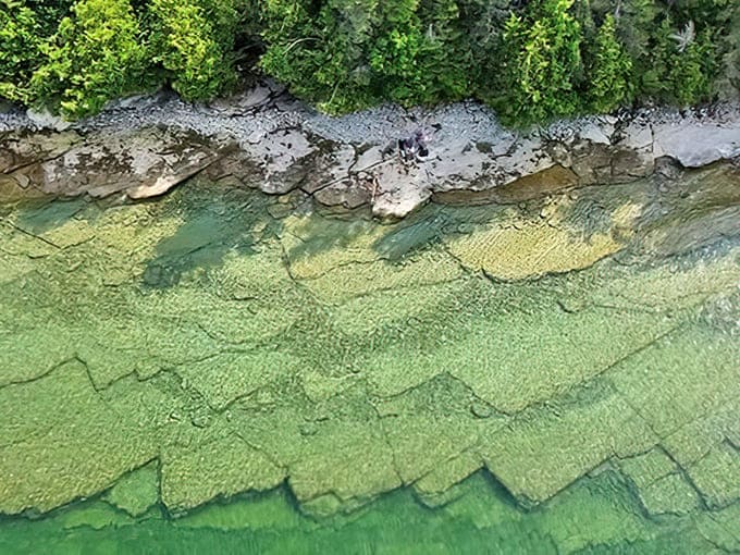 Ancient fossil ledges reveal marine life from 400 million years ago, making your problems seem refreshingly insignificant by comparison.