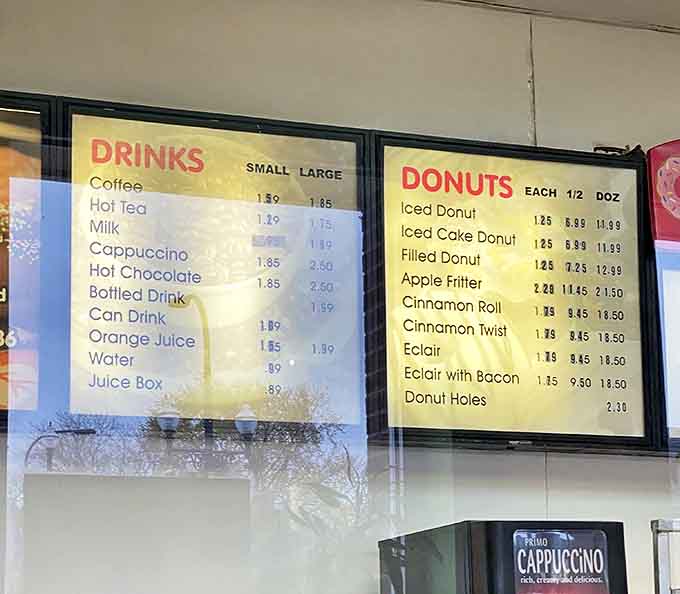 A straightforward menu board that skips the fancy descriptions and lets the legendary offerings speak for themselves.