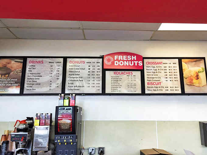 The menu board reads like a love letter to breakfast, offering everything from classic glazed donuts to hearty breakfast sandwiches that locals drive miles to enjoy.