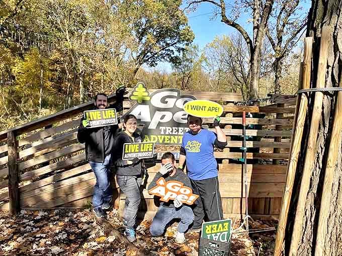 Post-adventure euphoria captured: these triumphant tree-swingers display their "I survived and actually loved it" grins after conquering the course.
