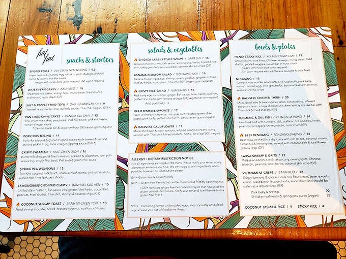 The menu reads like a delicious travelogue through Southeast Asia, with dishes that tell stories of street markets and family kitchens.