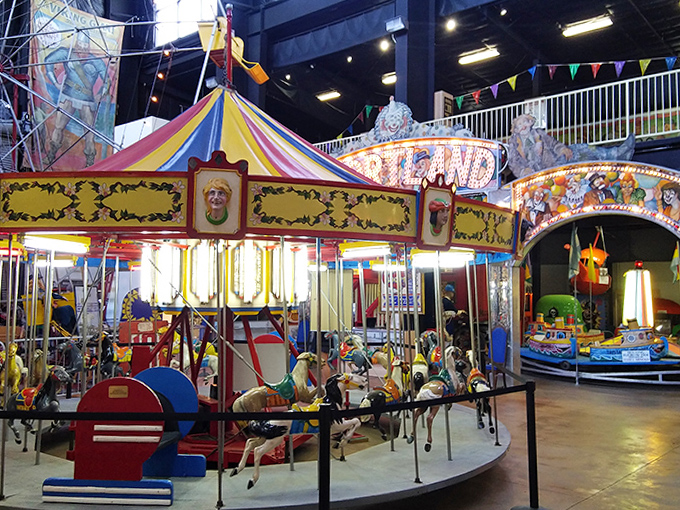 This isn't just any merry-go-round &ndash; it's a masterpiece of hand-carved nostalgia that once spun dreams for wide-eyed children across America.