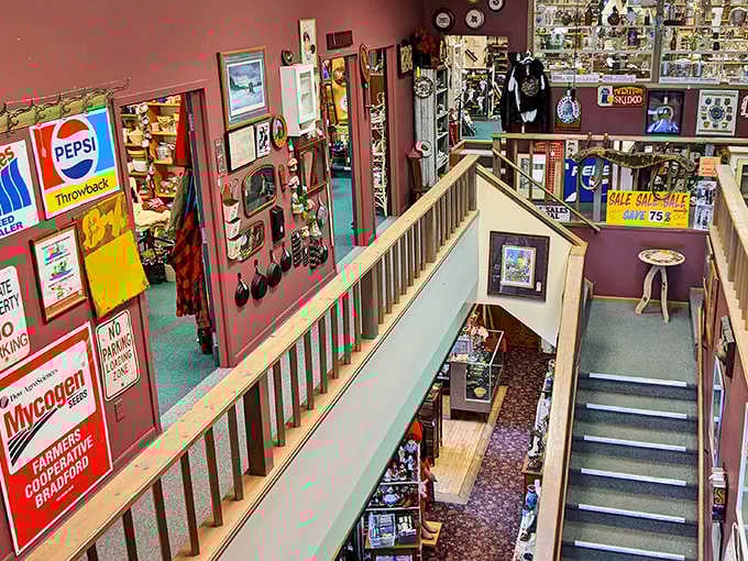 Looking down from the upper level reveals the organized chaos below &ndash; a treasure hunter's paradise where discoveries await around every corner.