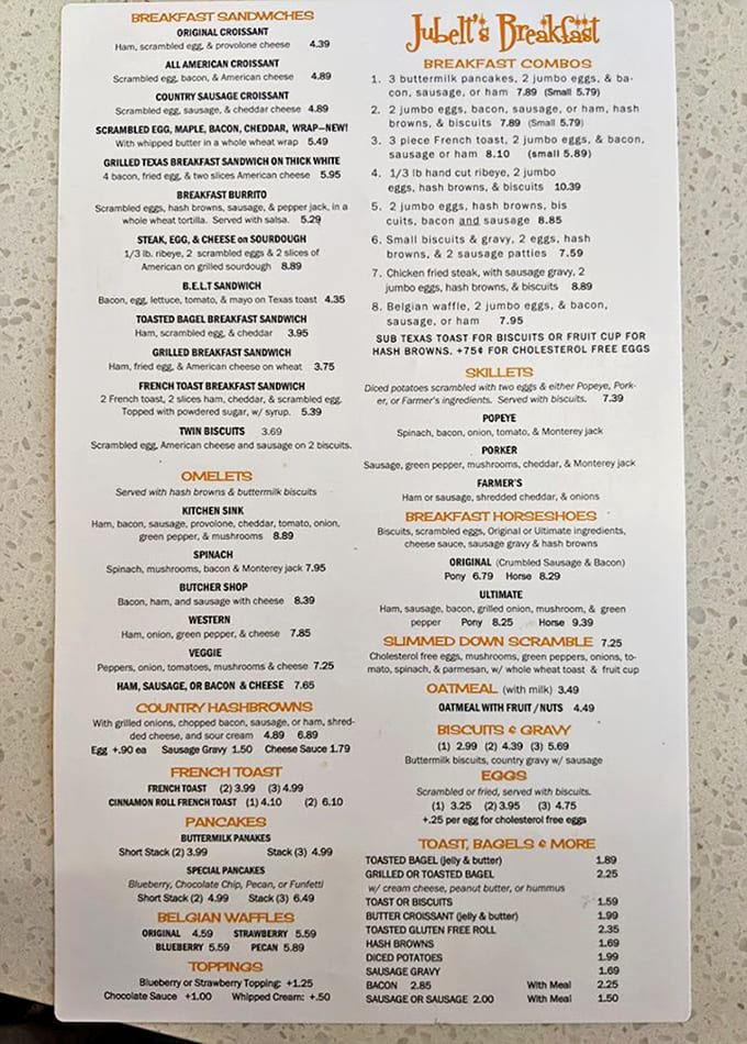 This menu reads like a greatest hits album of comfort food, offering everything from Belgian waffles to breakfast horseshoes that'll fuel your entire day.